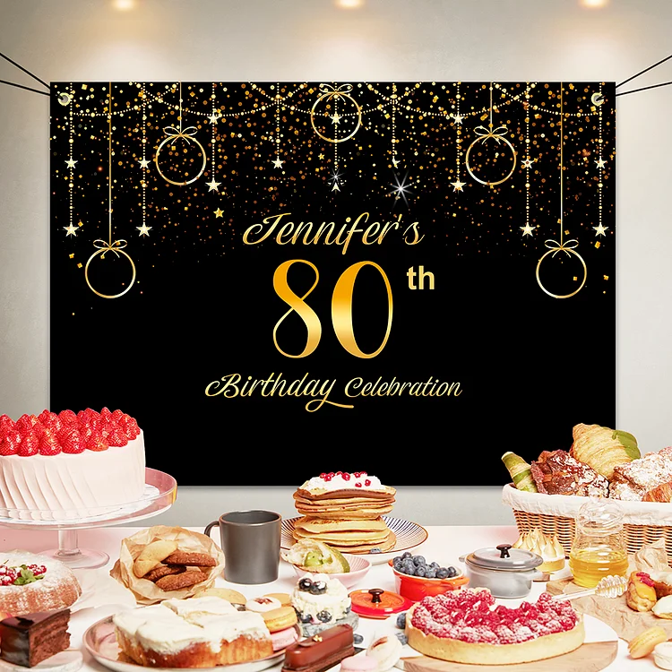 Personalized 80th Birthday Backdrop, Durable Vinyl Party Background ...