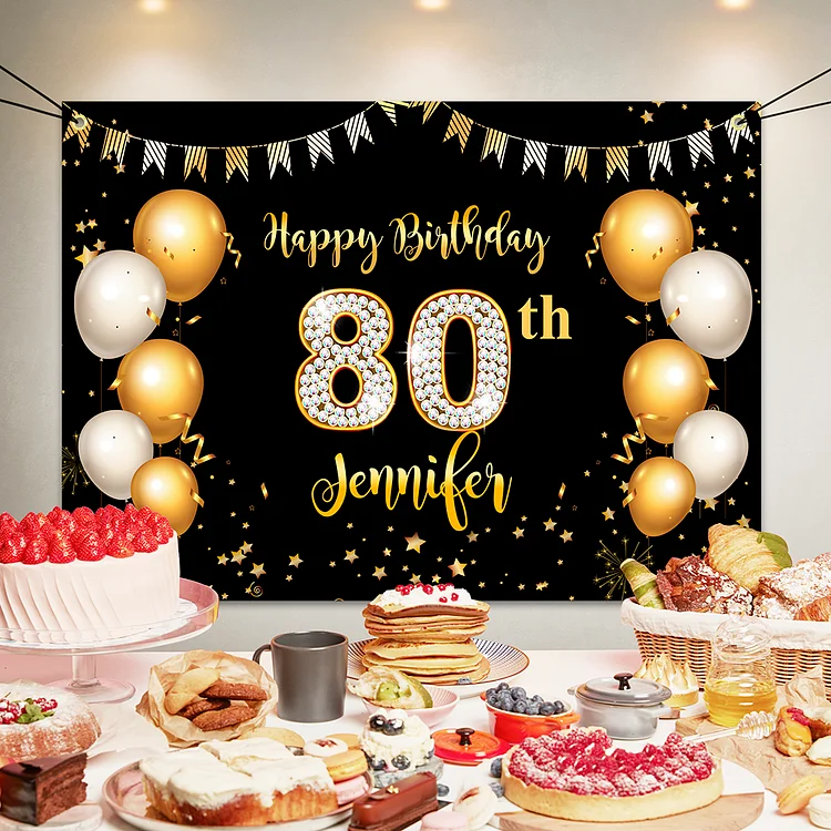 Personalized 80th Birthday Backdrop, Durable Vinyl Party Background ...