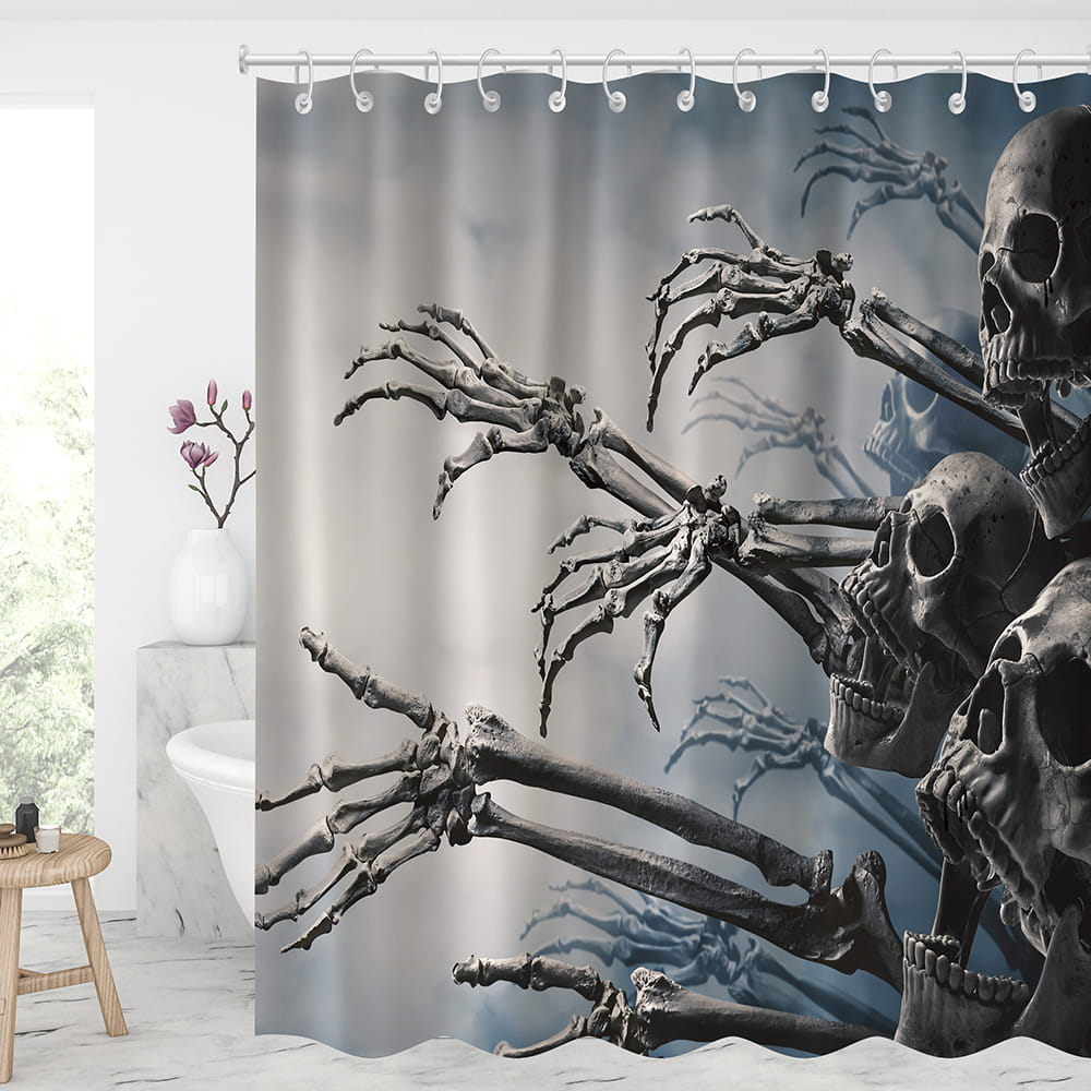 Halloween Horror Skeleton Shower Curtains With 12 Hooks